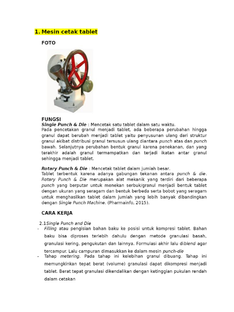 Mesin Cetak Tablet | PDF