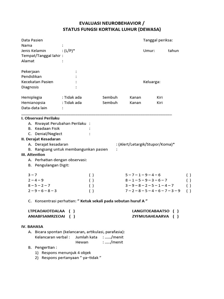 Evaluasi Neurobehavior | PDF | Metode & Bahan Ajar