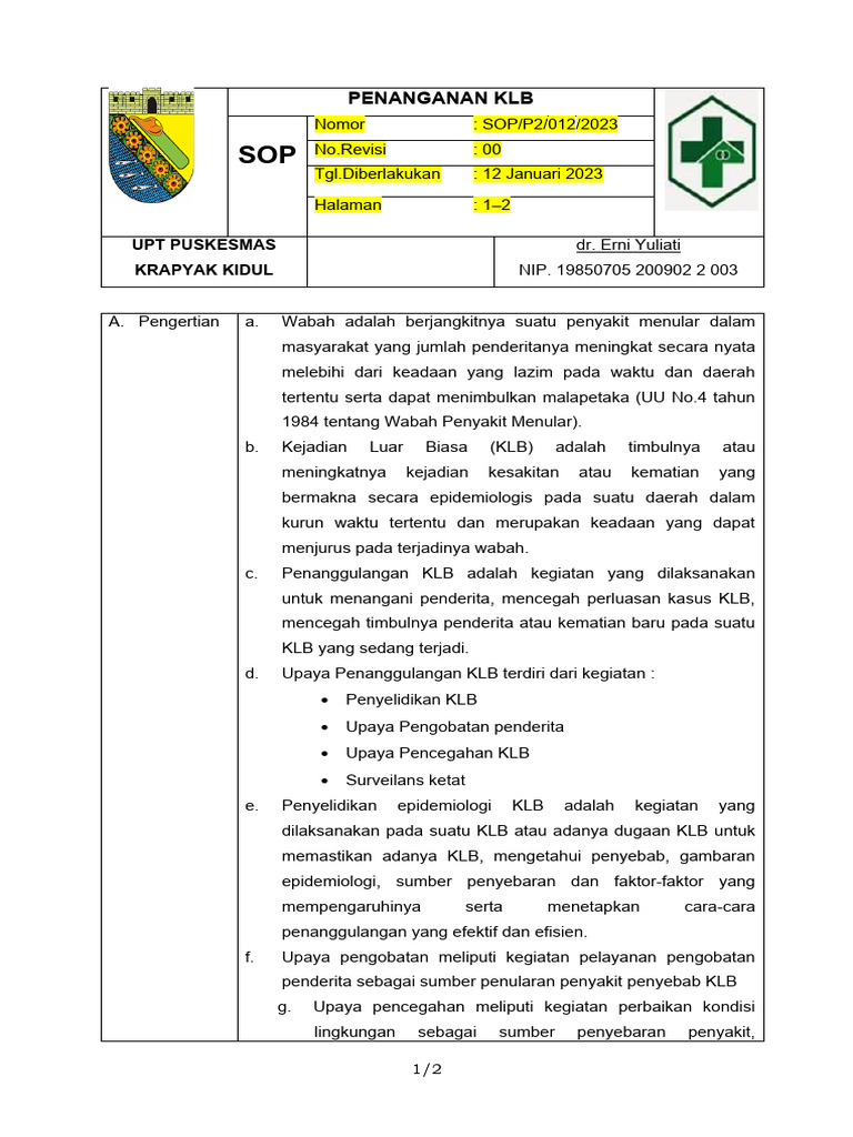 Sop Penanganan KLB | PDF