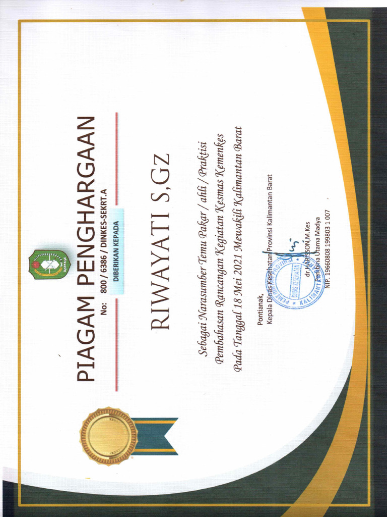 Piagam Penghargaan | PDF