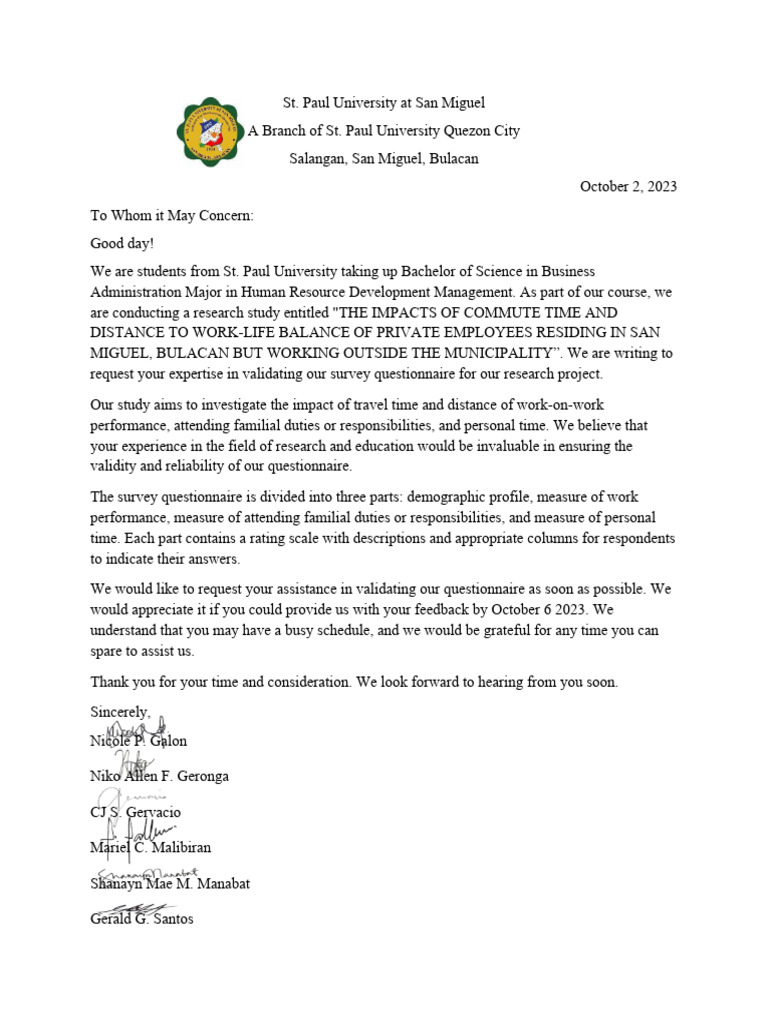 Validation_Letter_SurveyQuestionnaire | PDF