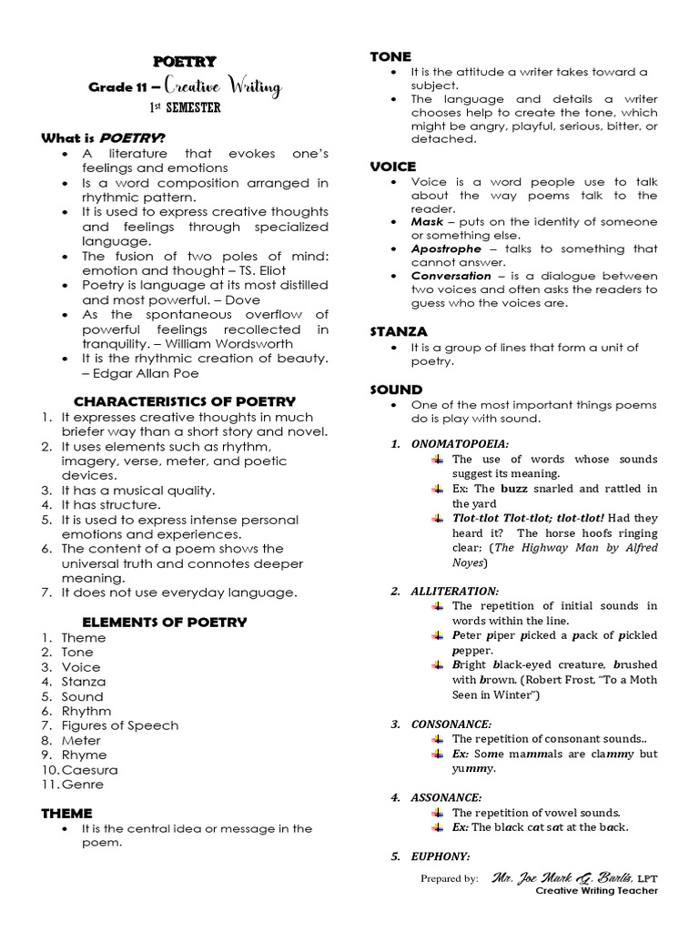 Poetry Handout Final | PDF | Language Arts & Discipline | Art