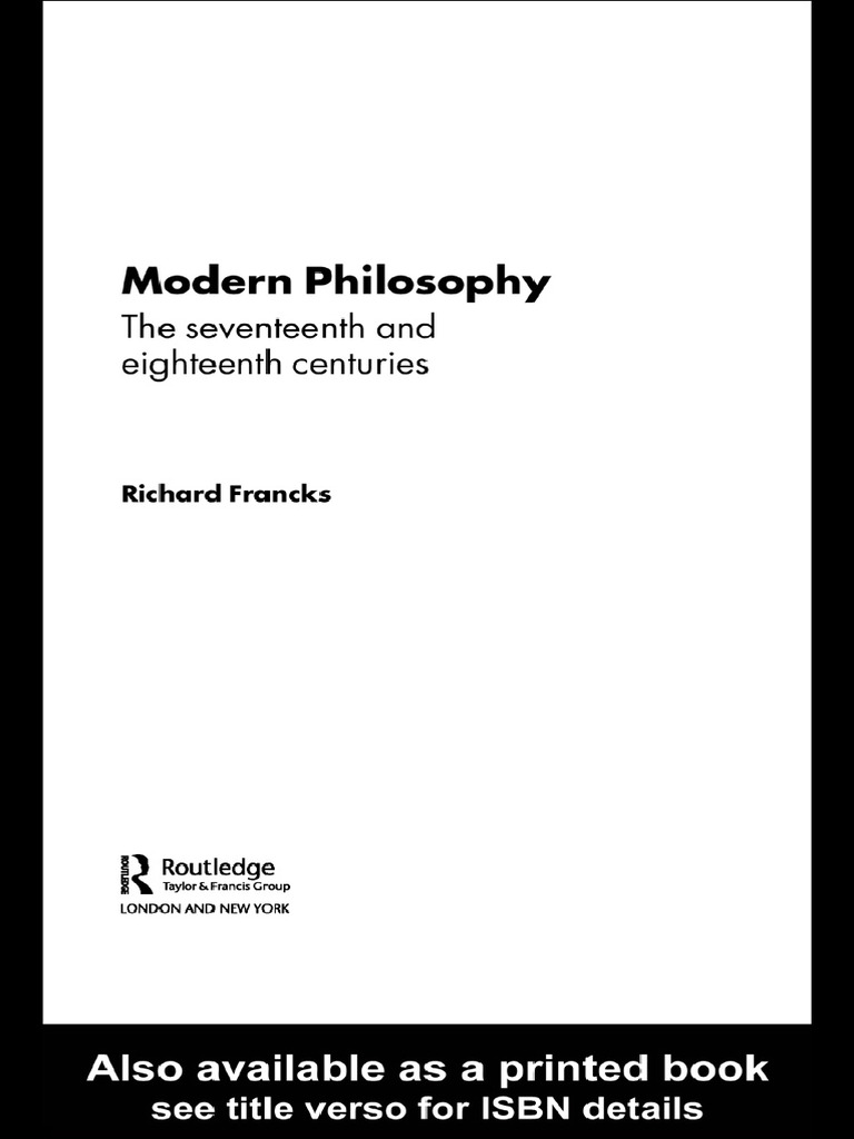 Modern Philosophy The Seventeenth and Eighteenth Centuries by Richard ...