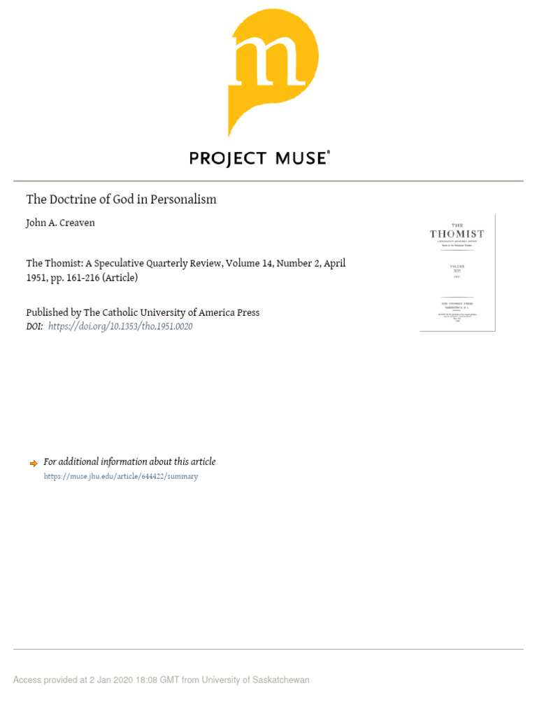 The Doctrine of God in Personalism | PDF | Idealism | Metaphysics