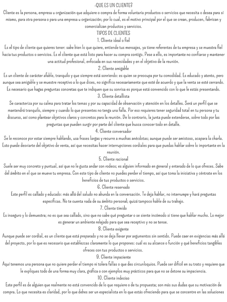 Tipos de Clientes y sus Características | PDF | Cliente | Marketing