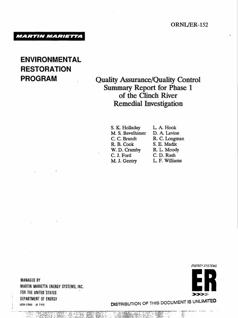 Quality Assurance/Quality Control Summary Report For Phase 1 of The ...