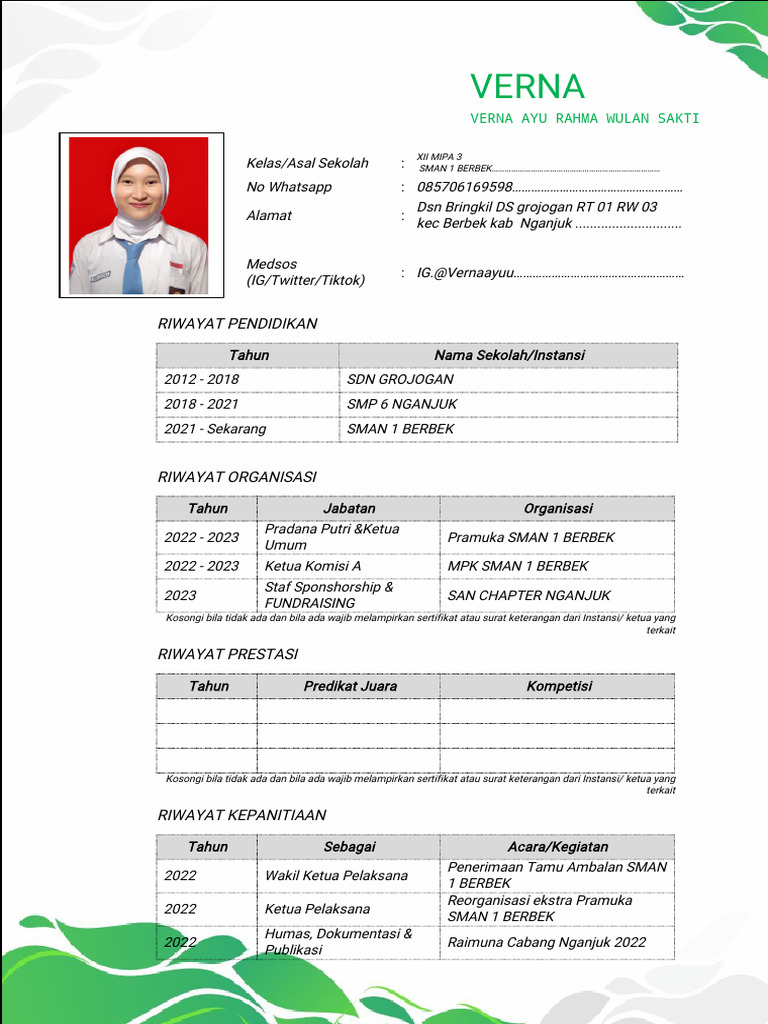 CV - Verna Ayu Rahma Wulan Sakti | PDF