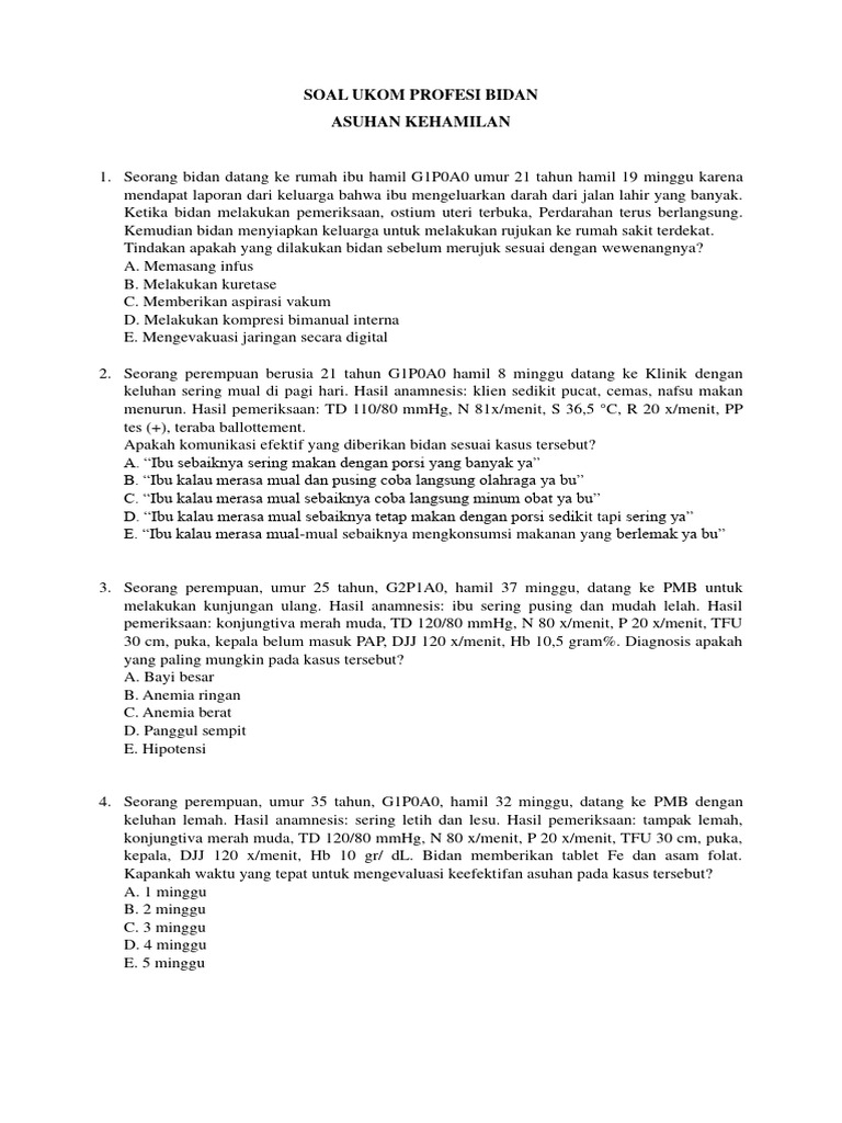 Latihan Soal Ukom Profesi Bidan (Kehamilan) | PDF