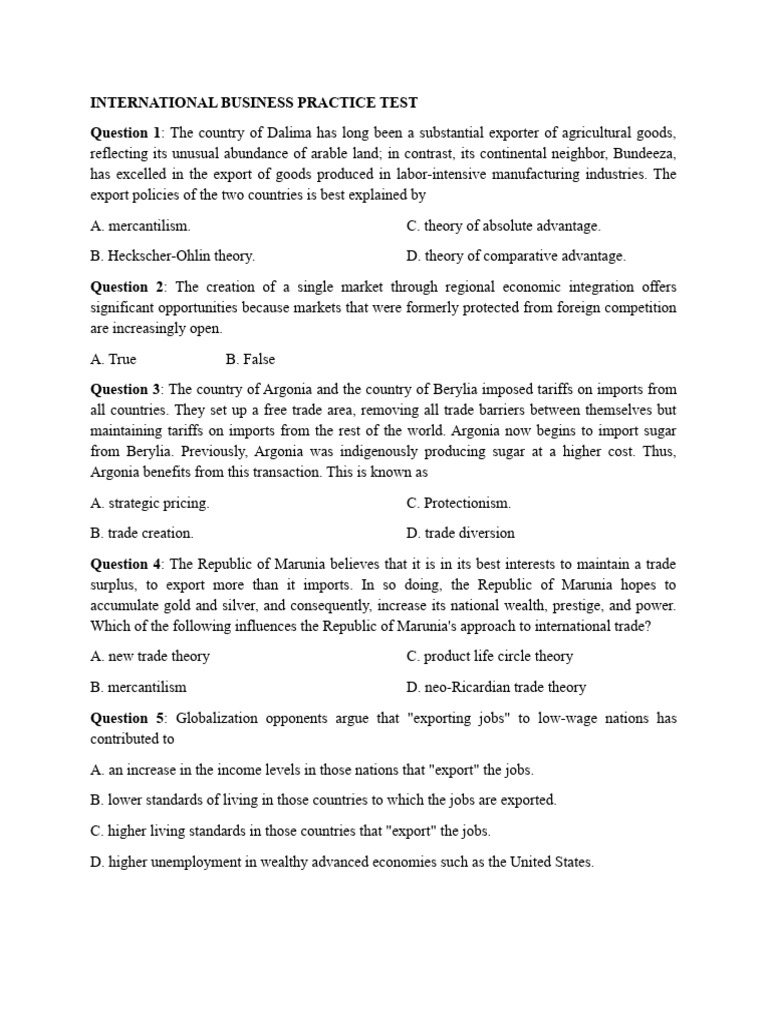 International Business Practice Test | PDF