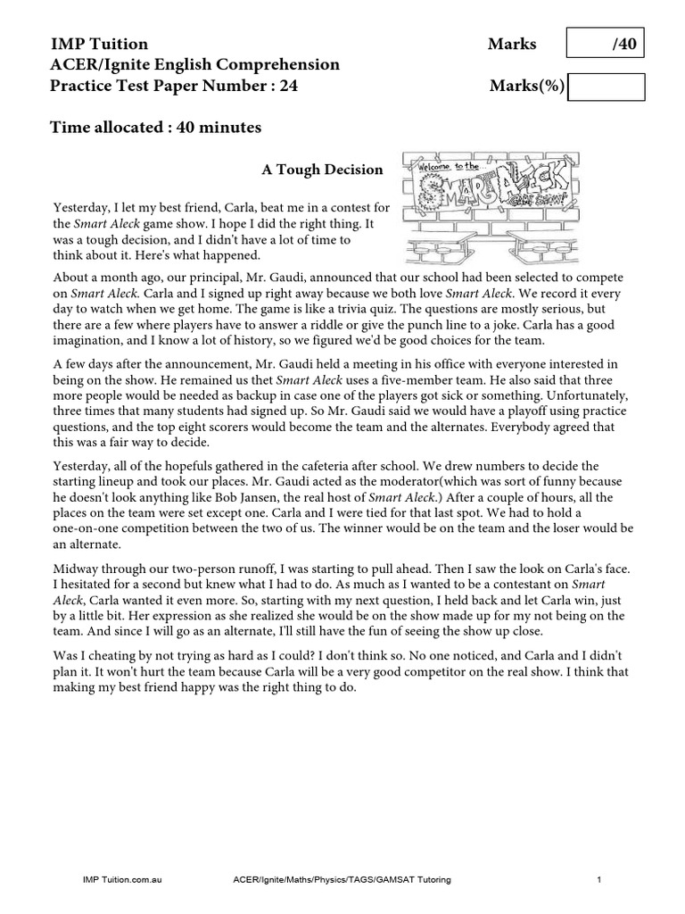 English Comprehension Practice Test | PDF