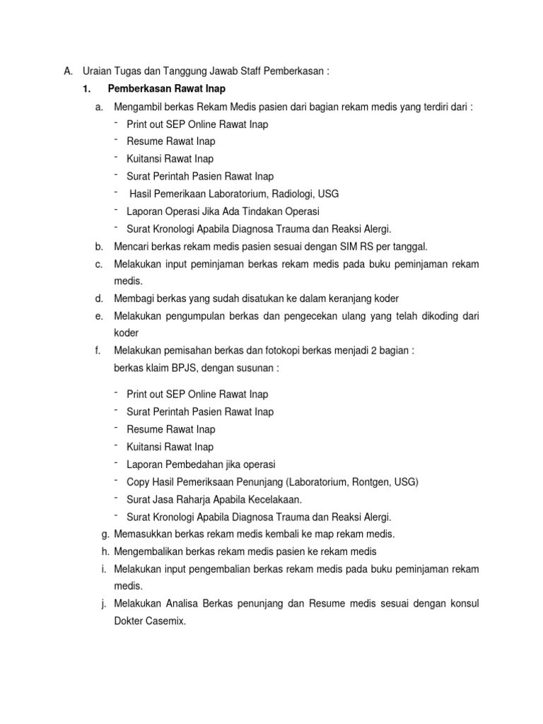 Uraian Tugas dan Tanggung Jawab Staff Pemberkasan | PDF