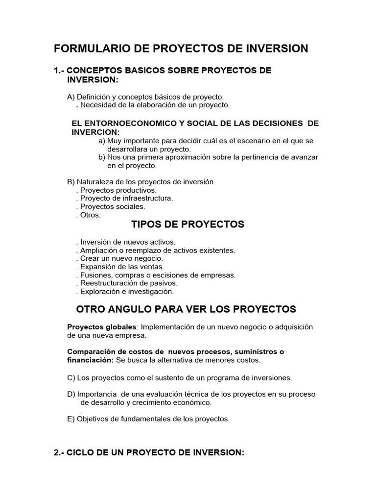 Formulario de Proyectos de Inversion | PDF