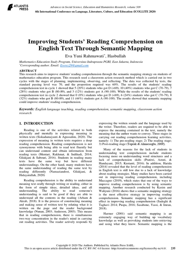 Improving Students' Reading Comprehension On English Text Through Semantic Mapping | PDF