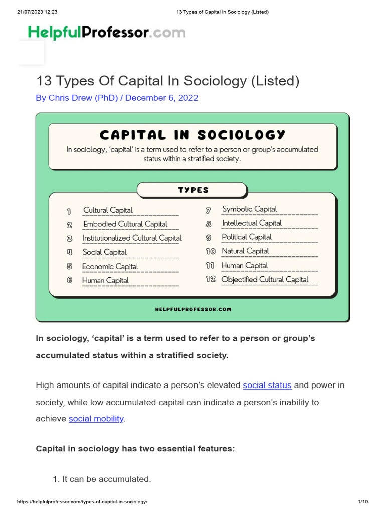 13 Types of Capital in Sociology (Listed) | PDF