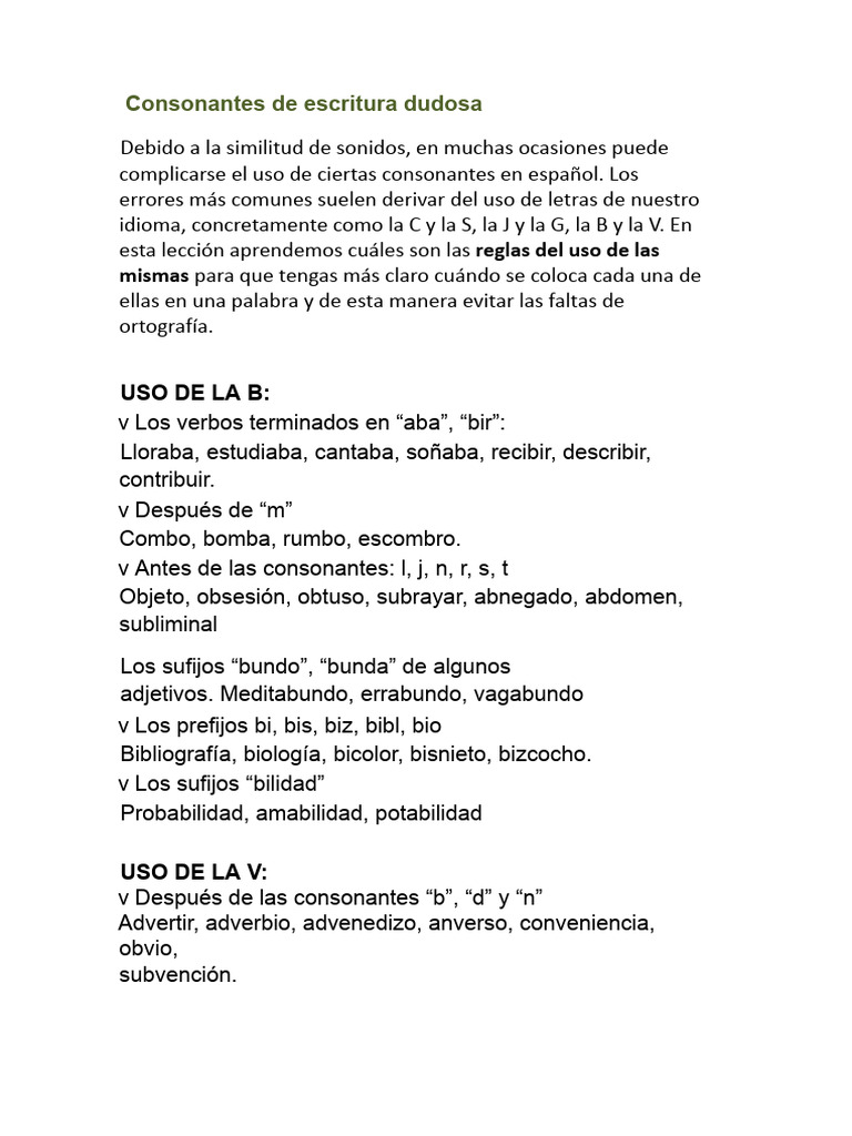 Consonantes de Escritura Dudosa | PDF