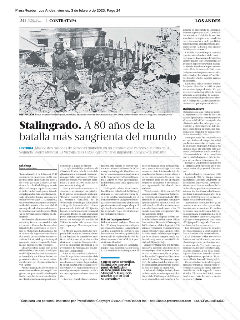 Stalingrado A 80 Años De La Batalla Más Sangrienta Los Andes 3 Feb