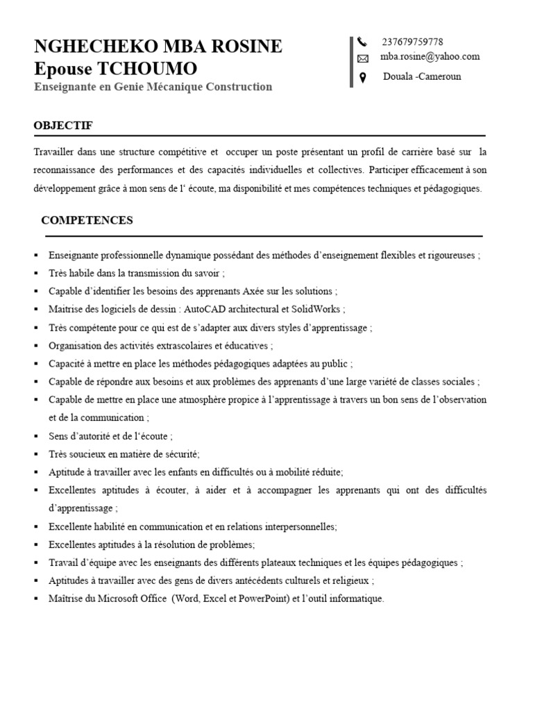 CV de Nghecheko Mba Rosine Epse Tchoumo | PDF