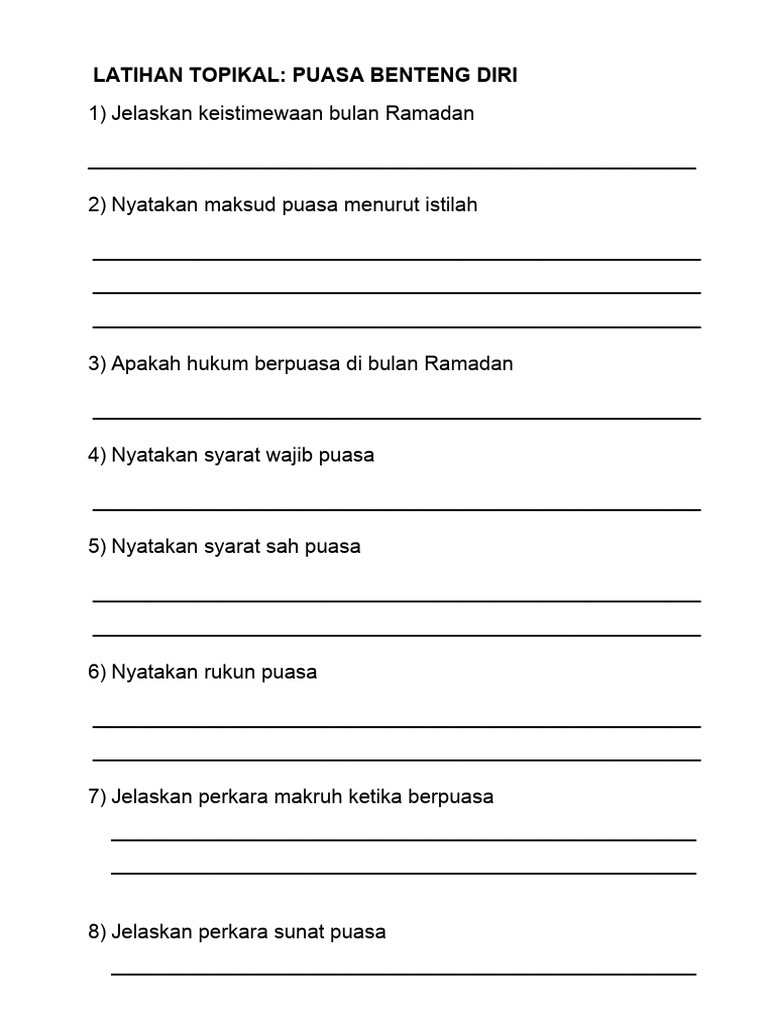 Latih Tubi Topikal Puasa Benteng Diri T2 2023 | PDF