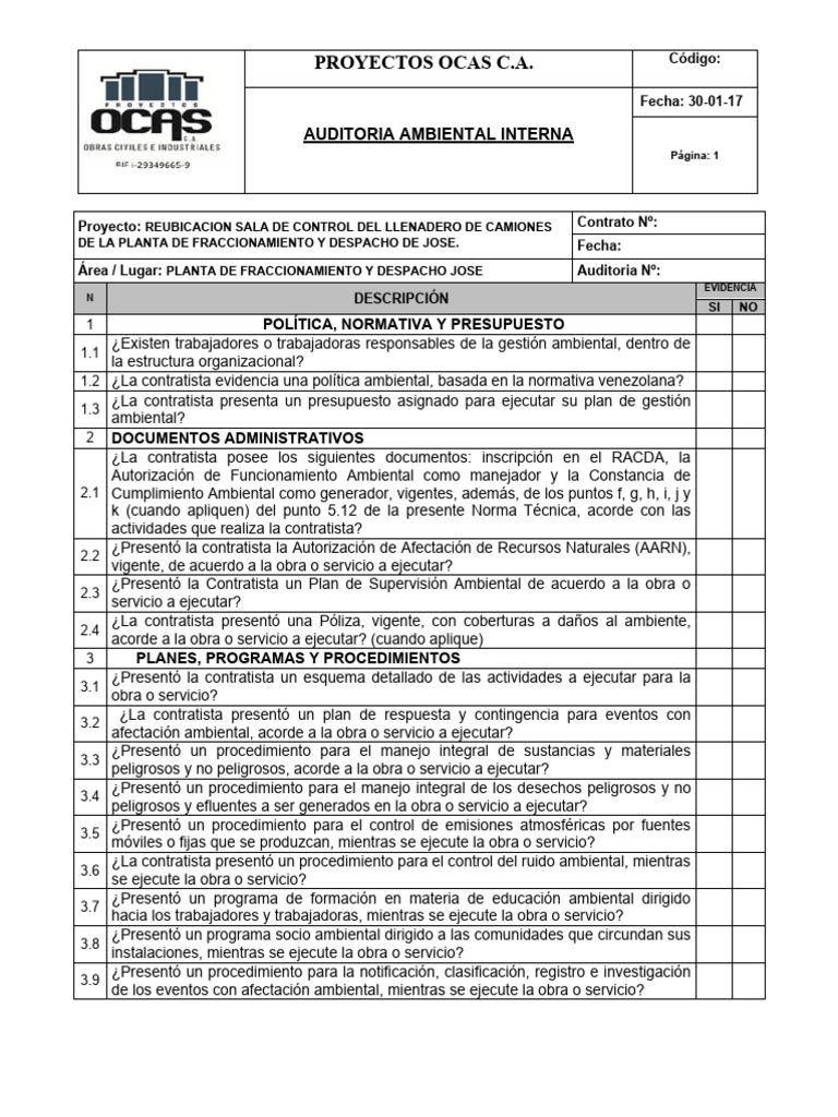 Anexo K Formato Auditoria Ambiental Interna | PDF