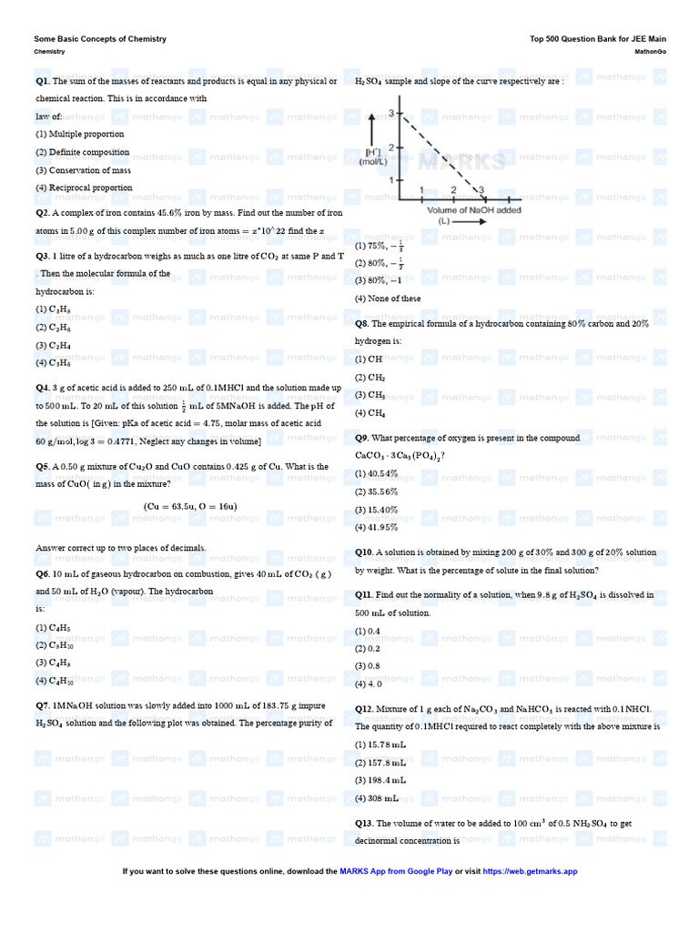 Physical Chemistry - Top 500 Question Bank For JEE Main by MathonGo | PDF