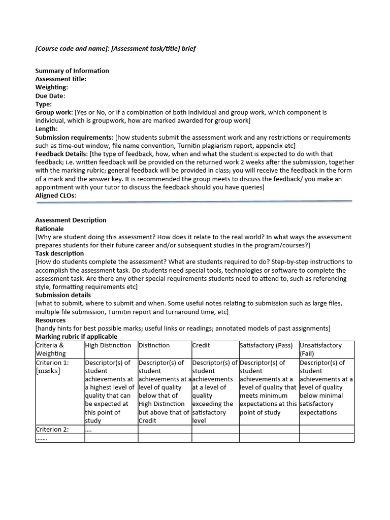 Assessment Brief Template | PDF
