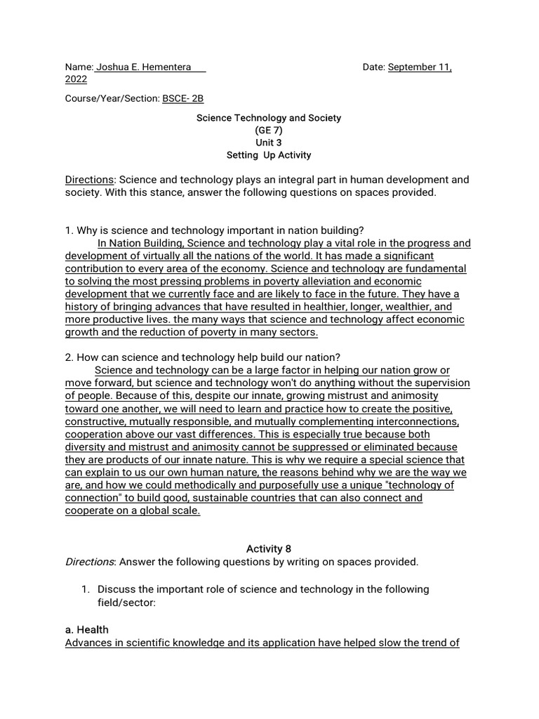 GE 7 Unit 3 Activities Hementera Joshua | PDF