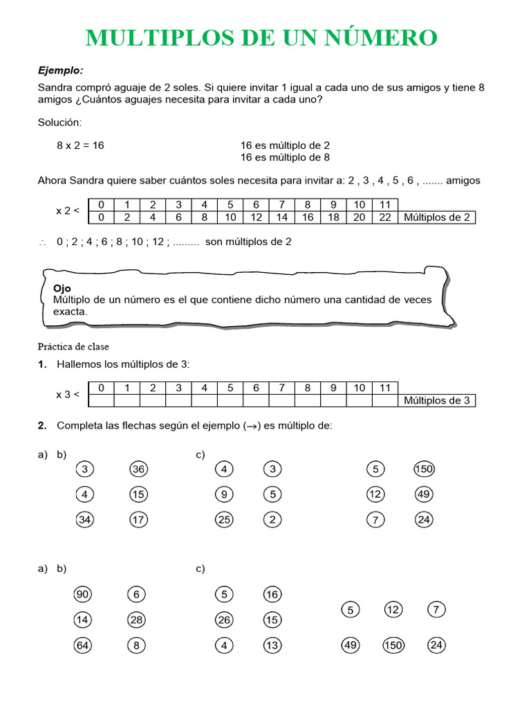 Práctica de Múltiplos Numéricos | PDF