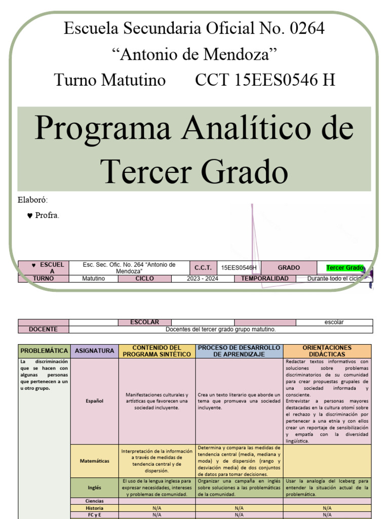 Plan Analitico Tercer Grado | PDF