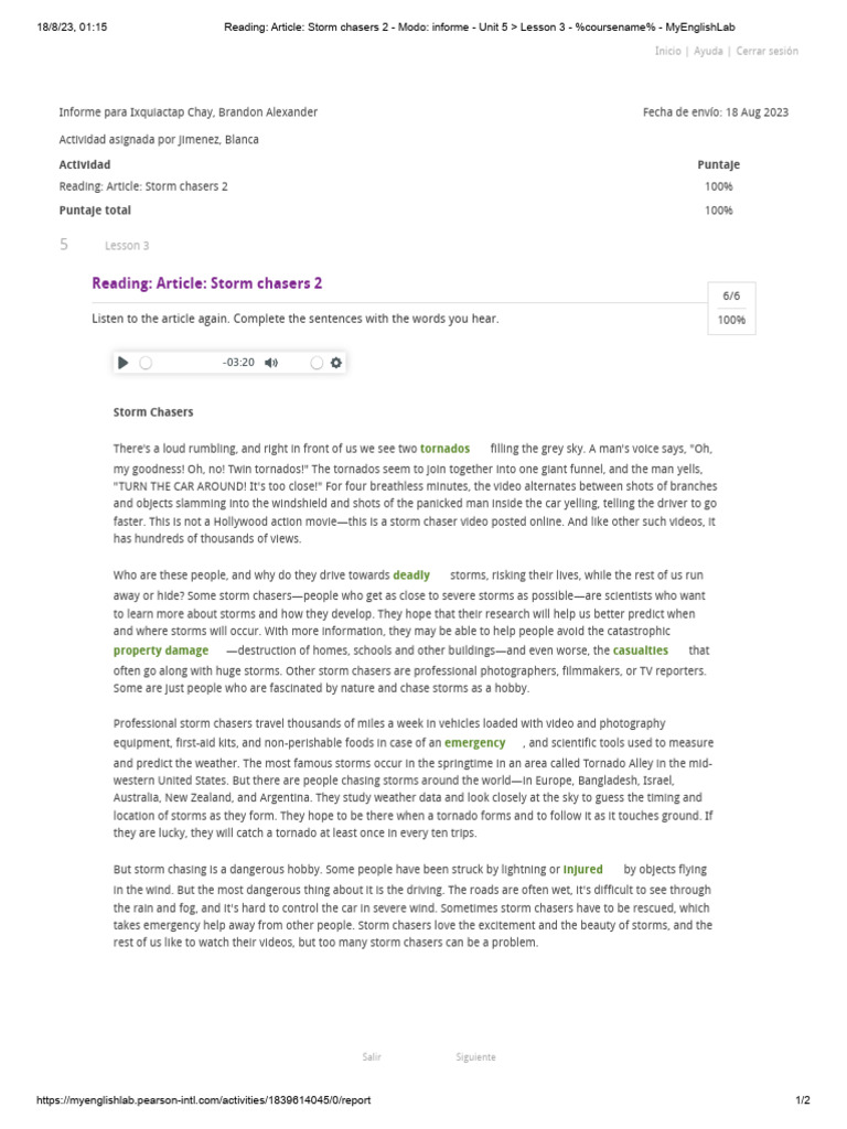 Reading - Article - Storm Chasers 2 - Modo - Informe - Unit 5 - Lesson ...