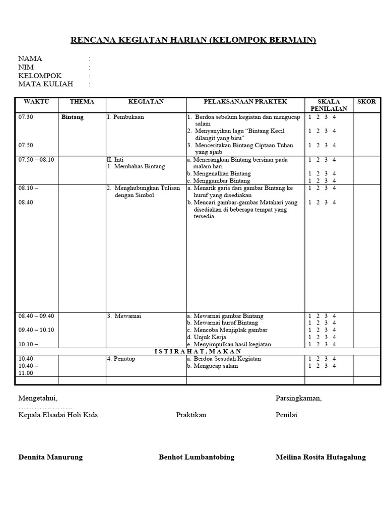Rencana Kegiatan Harian Paud Baru | PDF