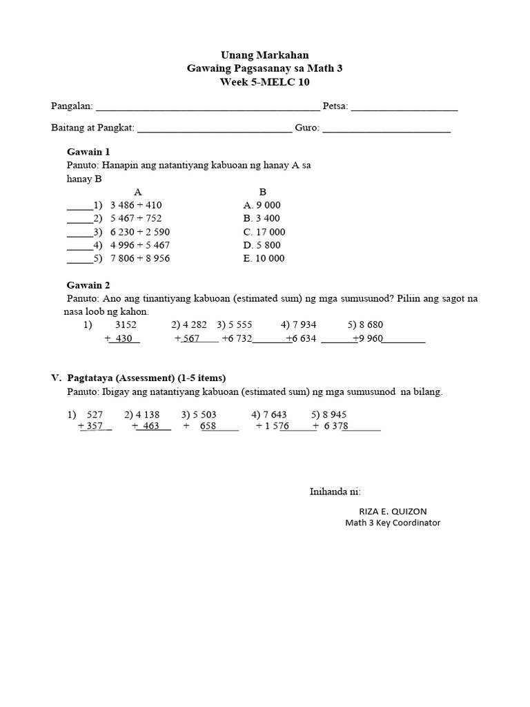 LAS-Q1-Math 3-MELC 10-Week 5 | PDF