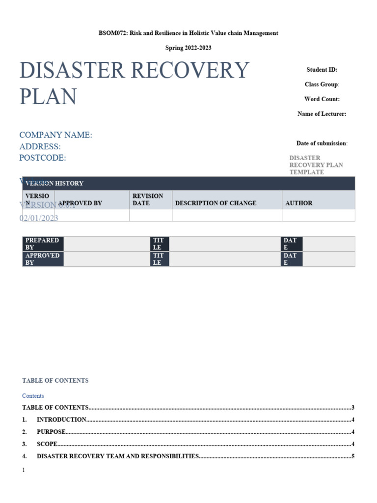 SUM REVISED DISASTER RECOVERY PLAN TEMPLATE Final | PDF SUM REVISED DISASTER RECOVERY PLAN TEMPLATE Final | PDF