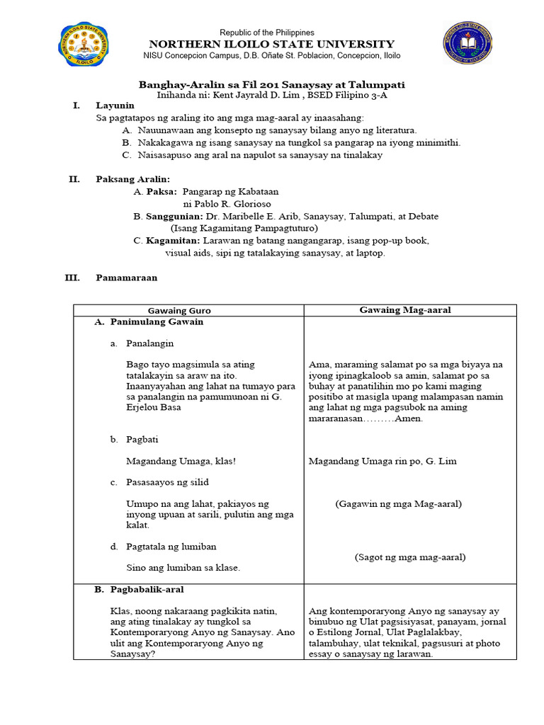 Kent 20 Banghay Aralin - 051939 | PDF