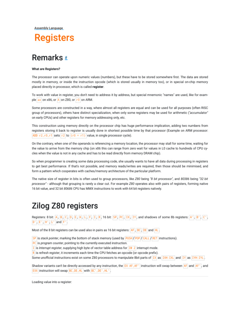 Assembly Language Tutorial - Registers | PDF