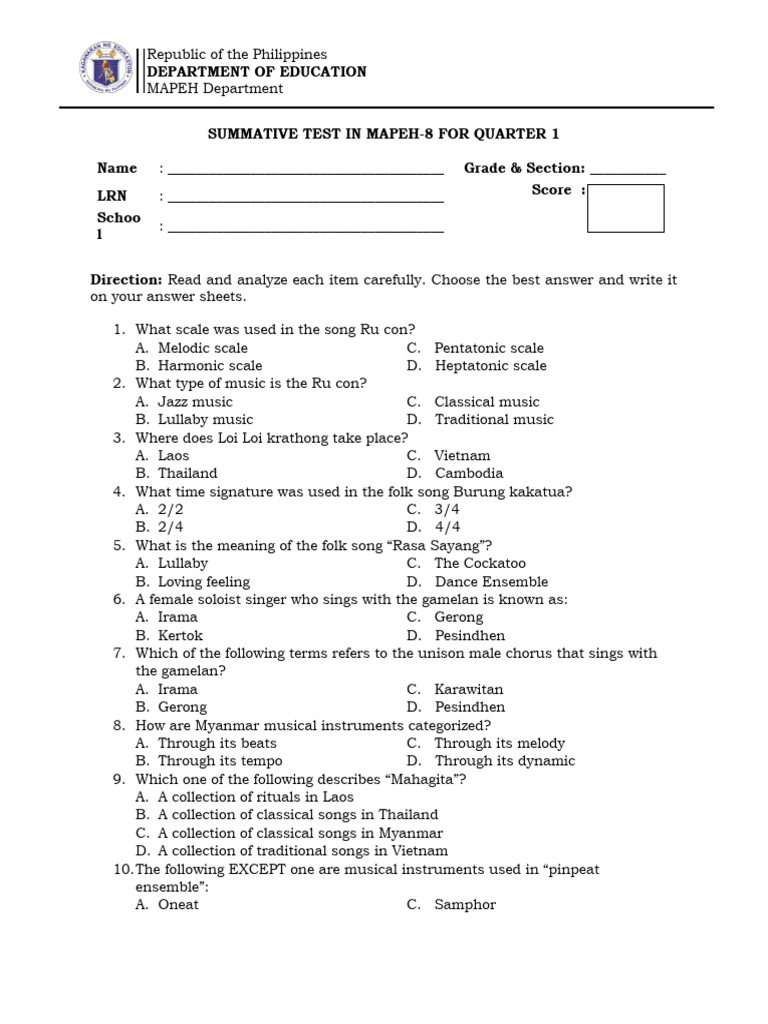 Mapeh 8 1st Quarter | PDF