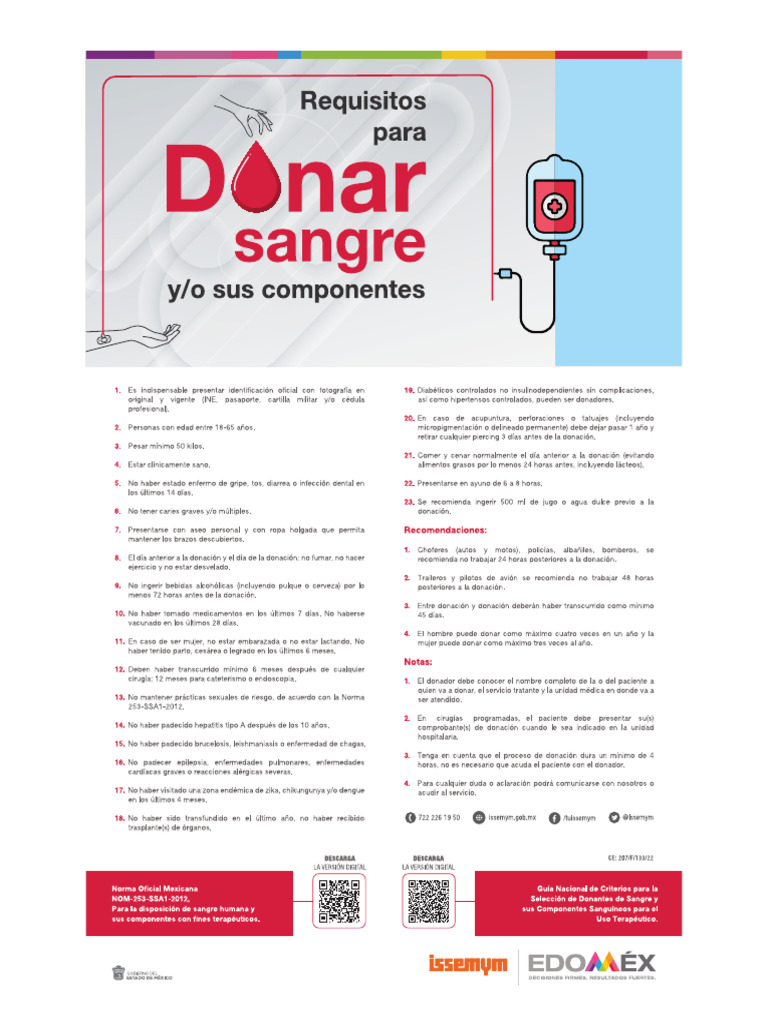 Requisitos para Donar Sangre Issemym | PDF