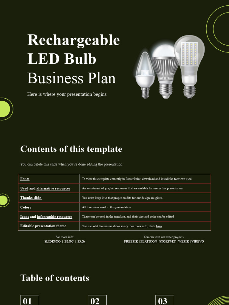 Rechargeable LED Bulb Business Plan by Slidesgo | PDF