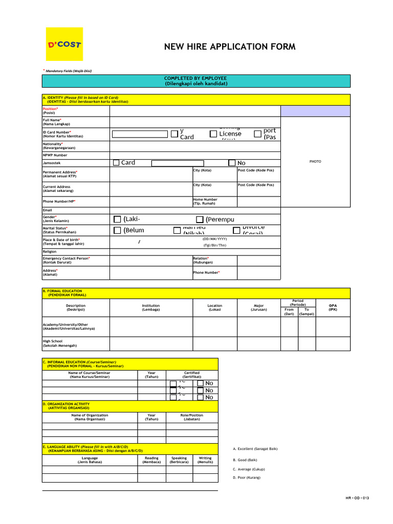Formulir Aplikasi Karyawan Baru | PDF