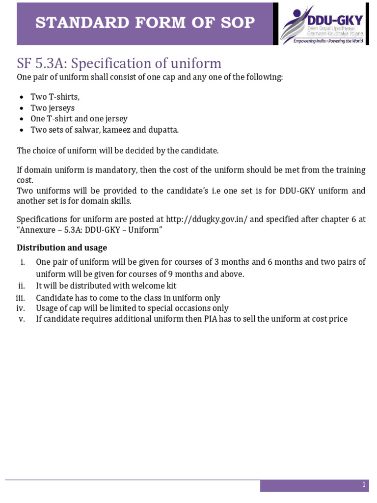 SF 5.3A Specification of Uniform | PDF | Business