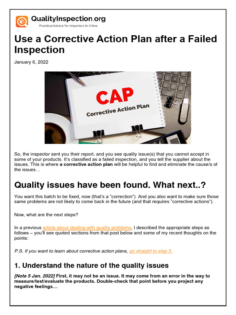 Corrective Action Plan for Failed Inspections | PDF