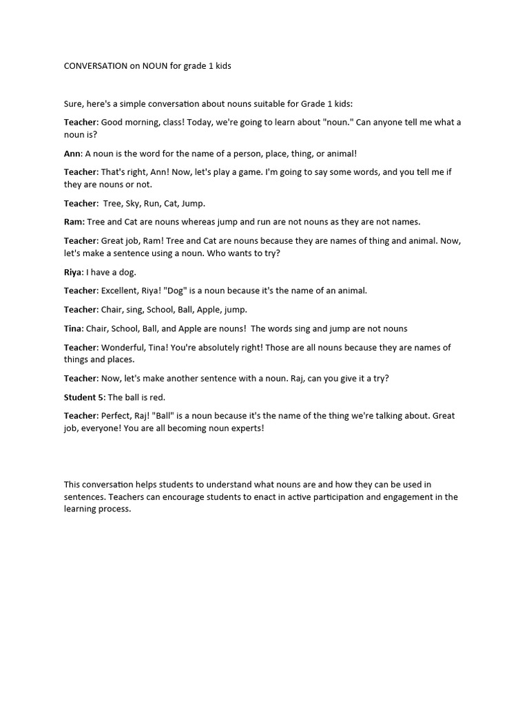 Noun Conversation Grade 1 | PDF