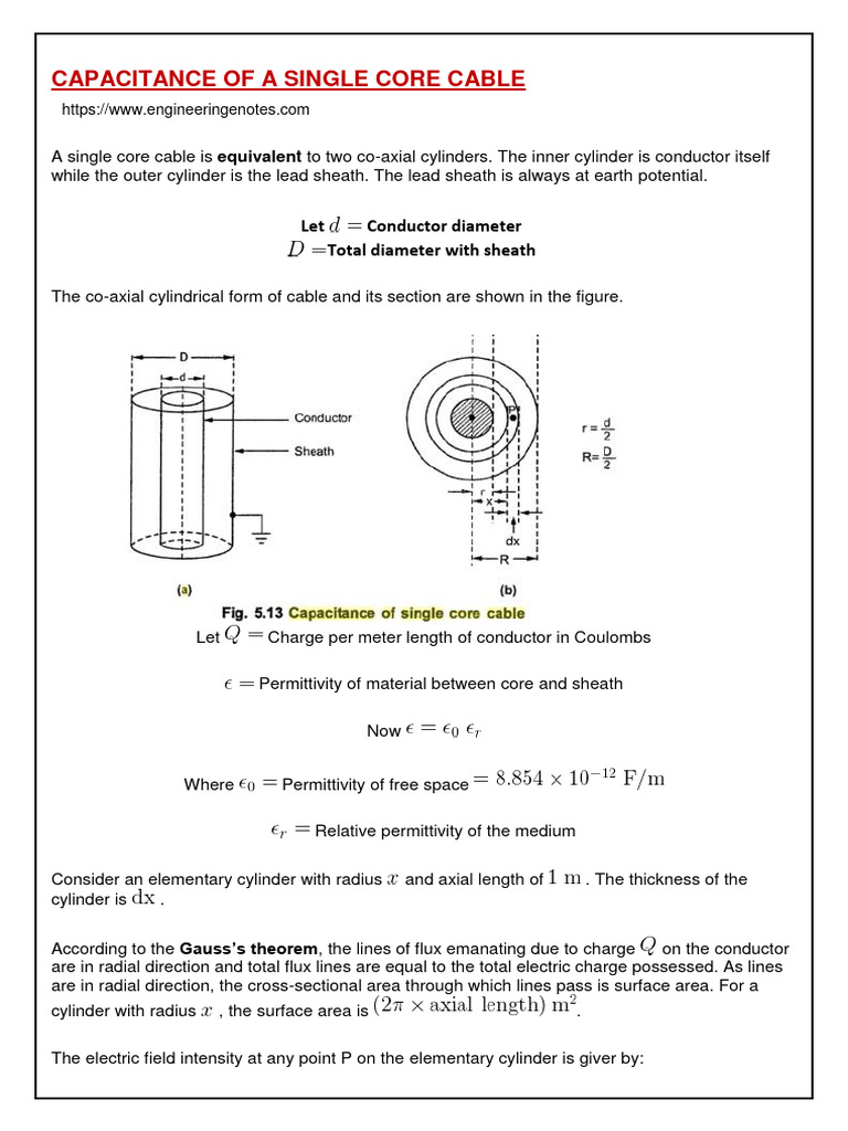 Capacitance of Single Core Cable | PDF