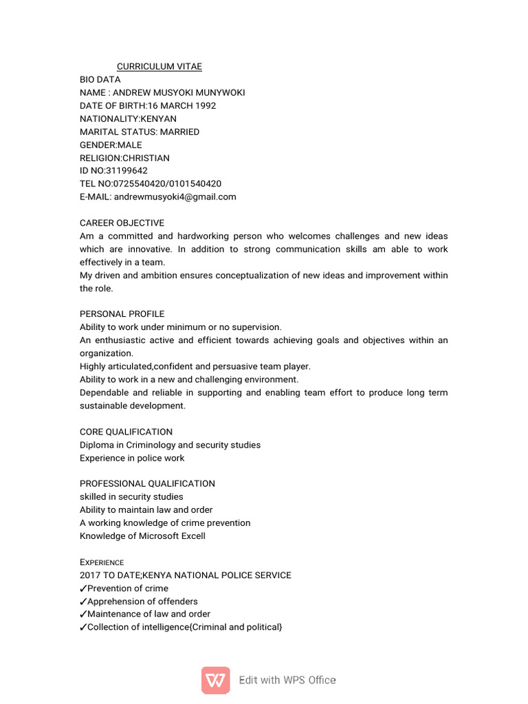 Andrew Musyoki Munywoki CV | PDF | Social Science