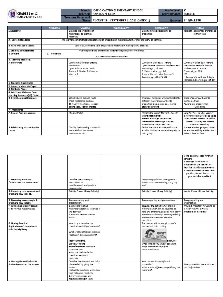 Science 5 - Q1 - W2 DLL | PDF