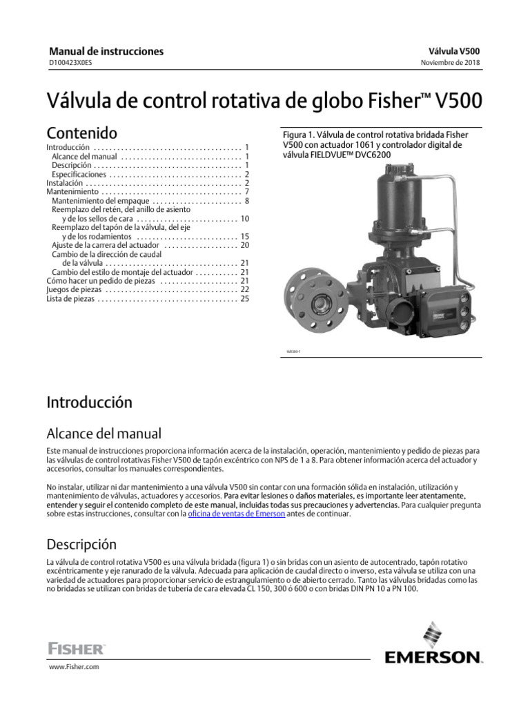 Instruction Manual Válvula de Control Rotativa v500 de Fisher Fisher ...