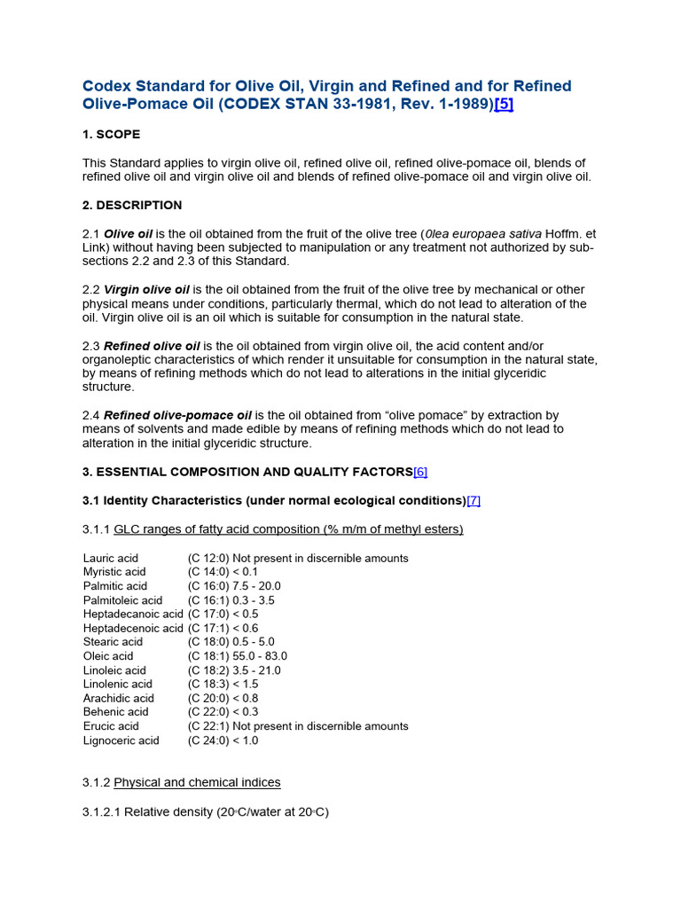 Codex Standard For Olive Oil | PDF