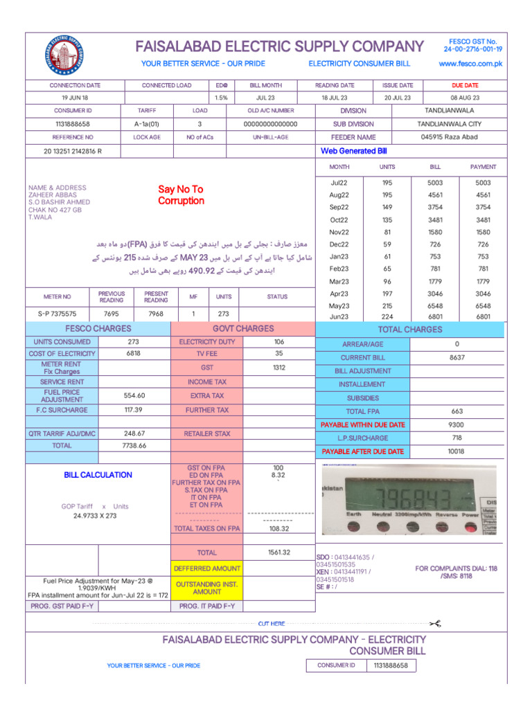 Fesco Online Bill | PDF