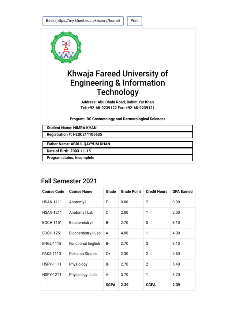My KFUEIT - Dashboard | PDF