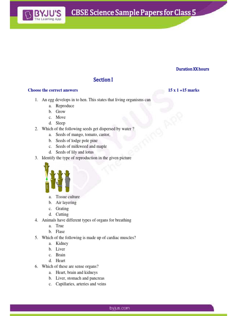 CBSE-Class-5-Science-Sample-Paper-1-er | PDF