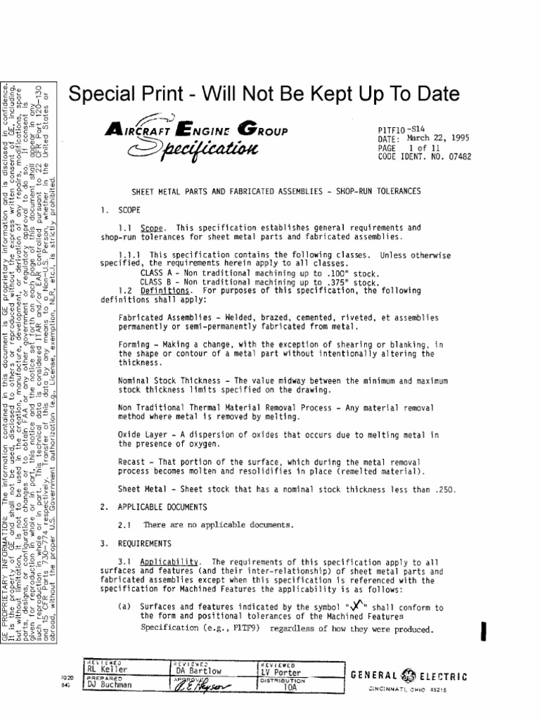 Sheet Metal Tolerances Specification | PDF